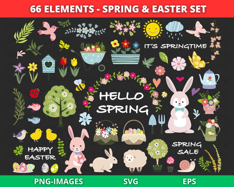 Spring Easter Clipart Set, Floral Garden Graphics (SVG & PNG) - Etsy