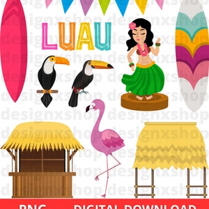 Luau Clipart, Tropical Luau Clipart, Hawaiian Luau Clipart, Tiki ...