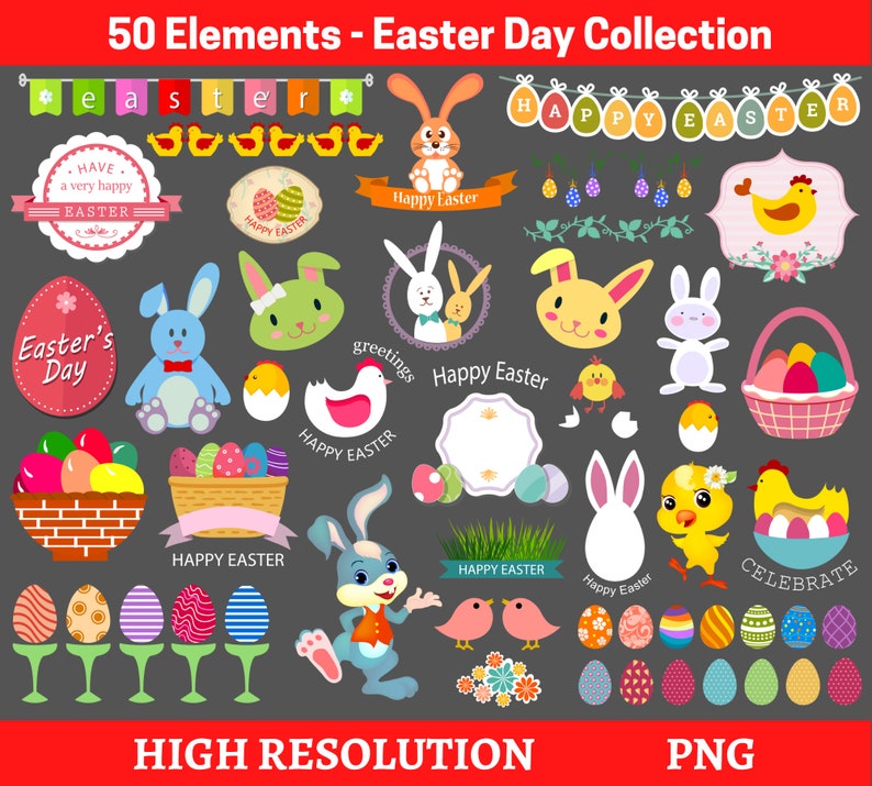 Easter Clipart Easter Eggs Clipart Easter Day Clipart Bunny - Etsy