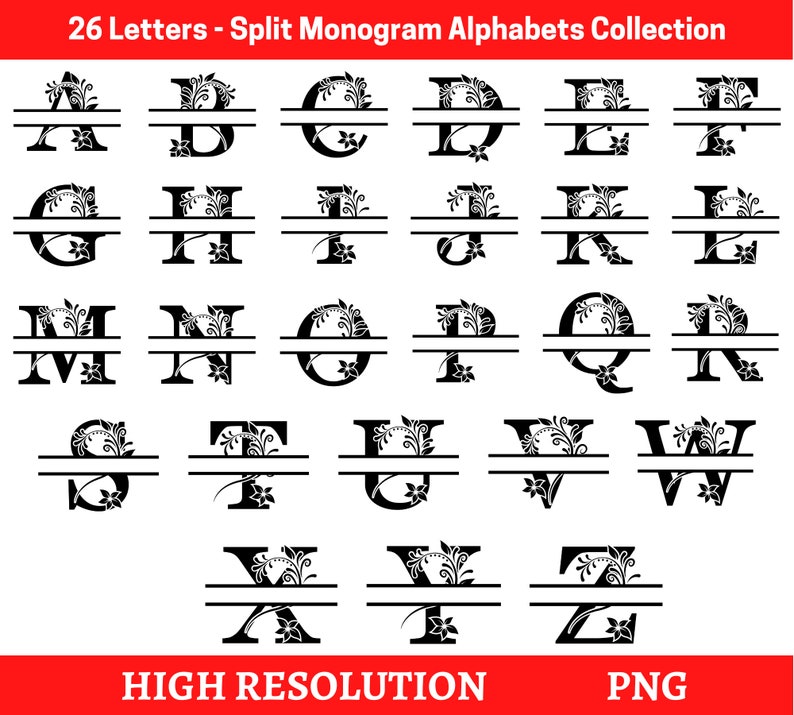 Split Monogram SVG Split Monogram Alphabets Monogram - Etsy