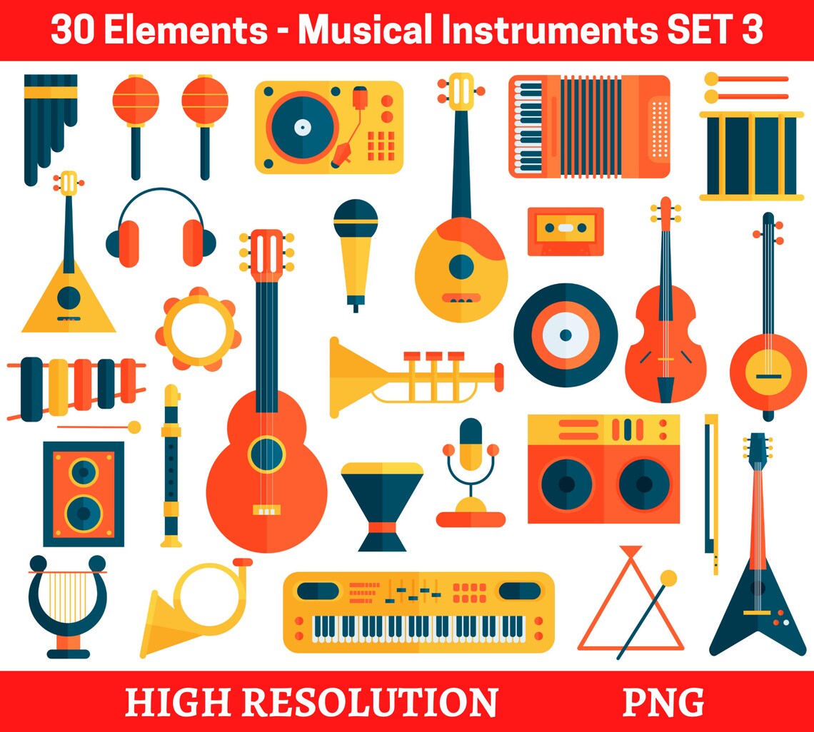 Musical Instruments Clipart | Music Bundle | Guitar | Violin | Drums ...