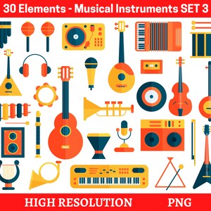 Musical Instruments Clipart | Music Bundle | Guitar | Violin | Drums ...