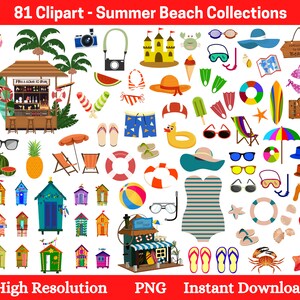 Summer Beach Clipart Summer Clipart Tropical Fun Clipart - Etsy