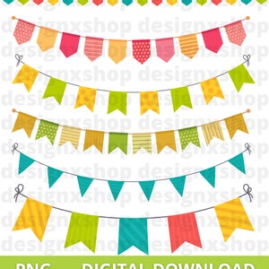 Bunting Banner Clipart, Garland Clipart, Party Flag Clipart, Bunting ...