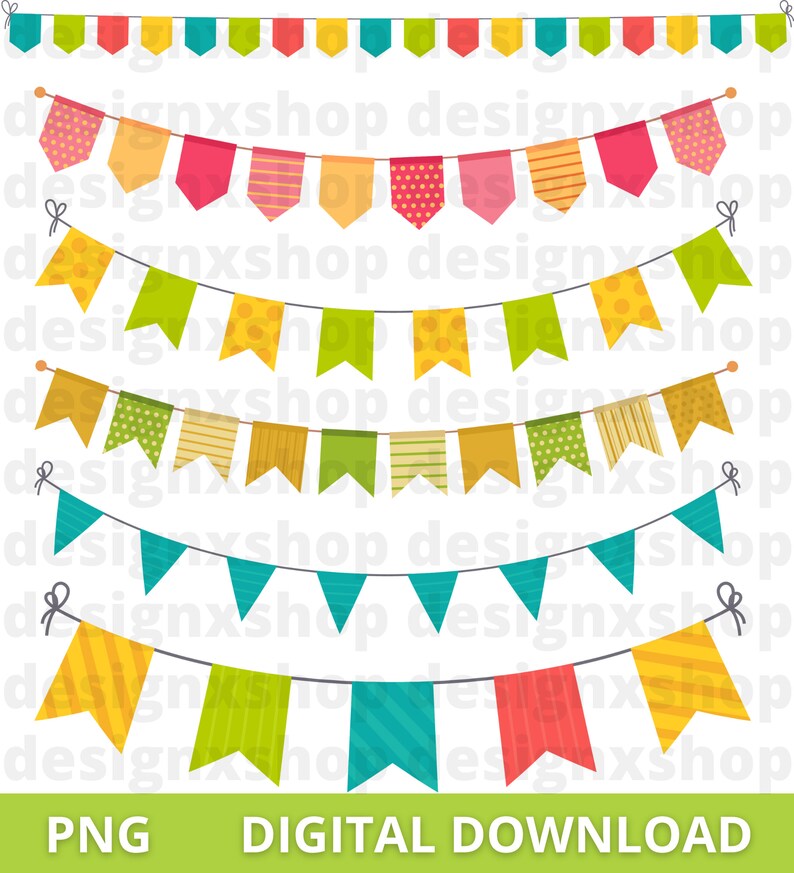 Bunting Banner Clipart, Garland Clipart, Party Flag Clipart, Bunting ...