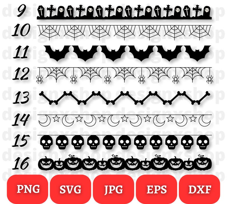 Halloween Borders SVG: Spooky Clipart Dividers, Spiderwebs (digital ...