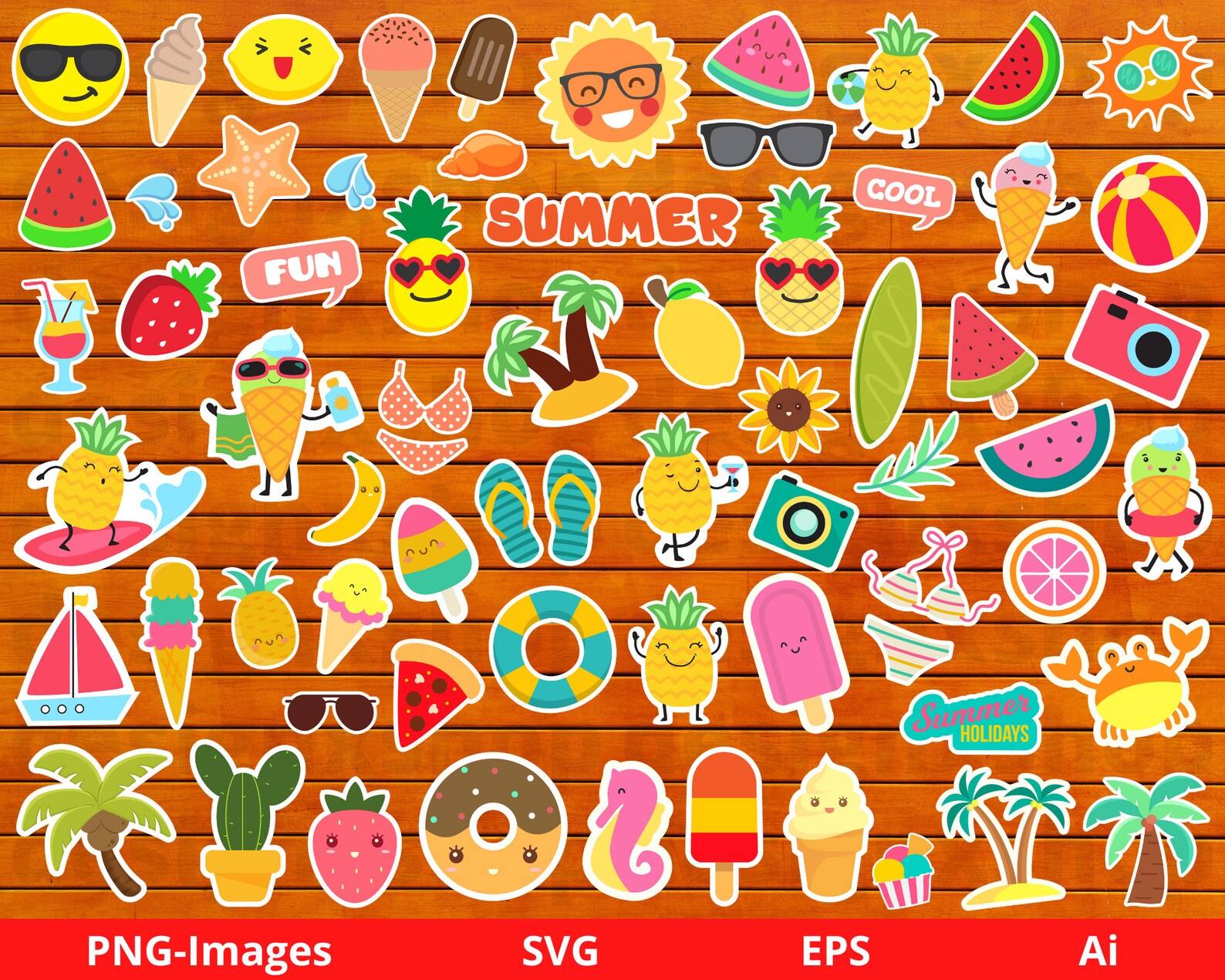 Summer Stickers SVG Bundle Summer Clipart Seasonal Clipart Summer Svg ...