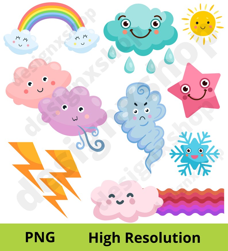 Weather Clipart Rainbow Clipart Sun Clipart Cloud Clipart - Etsy
