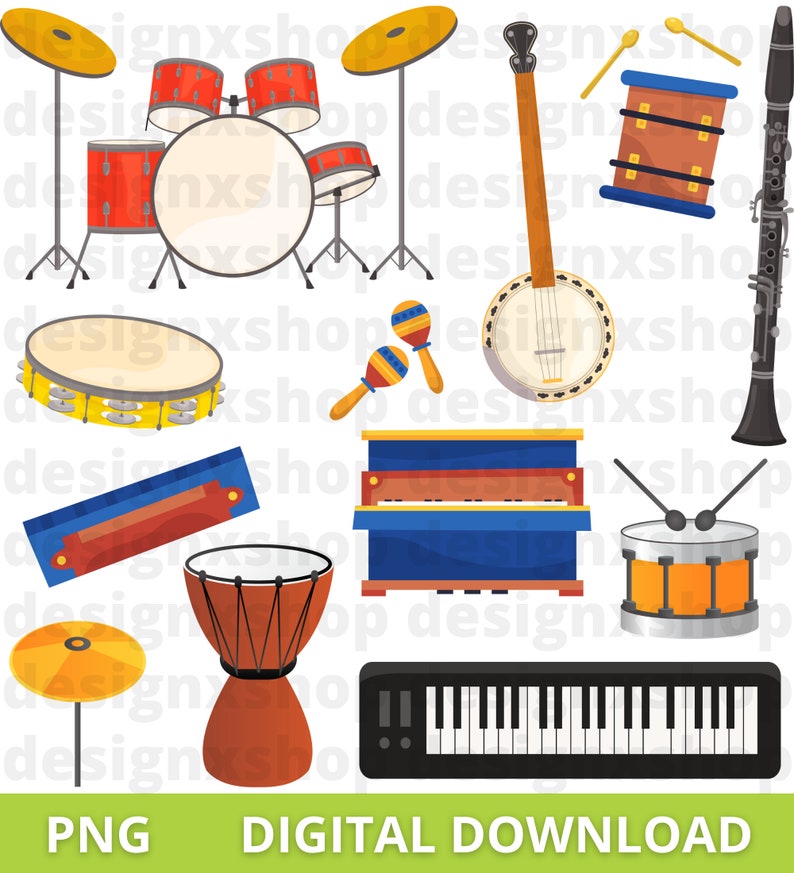 Musical Instruments Clipart | Music Bundle | Guitar | Violin | Drums ...