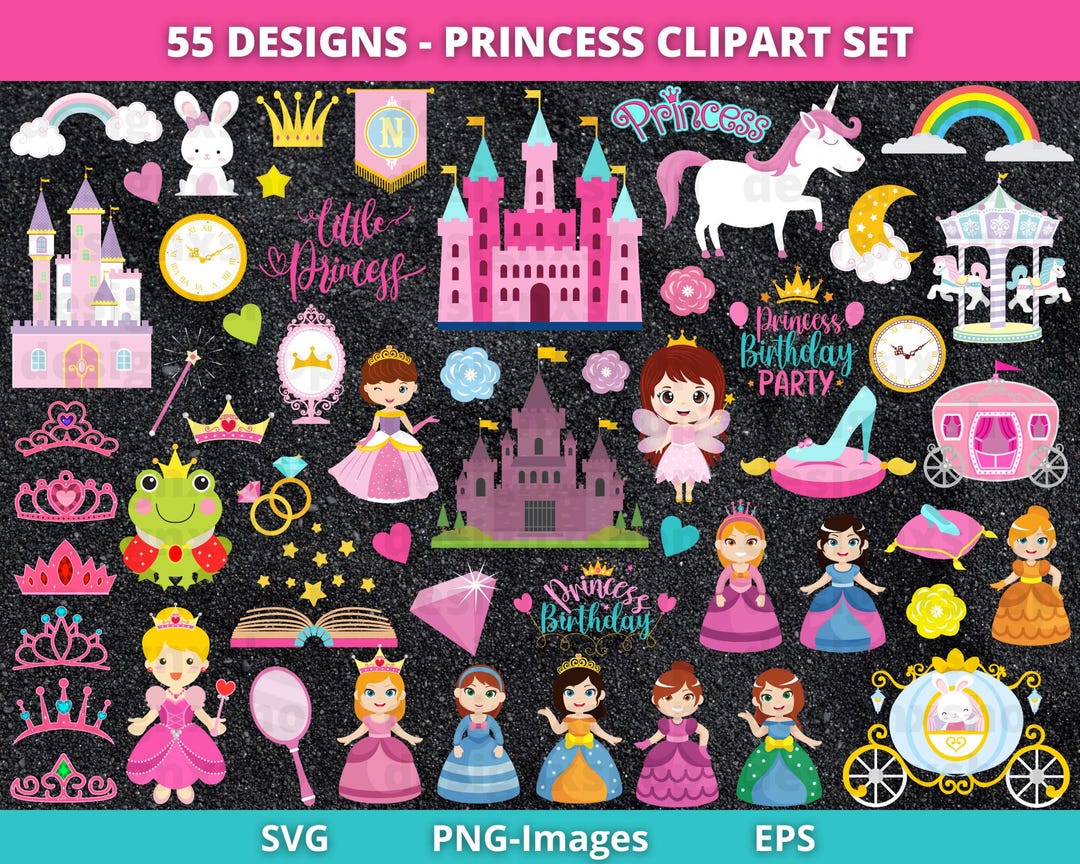 Princess Clipart Set: Fairytale Castle, Unicorn, and Carriage (PNG, SVG ...