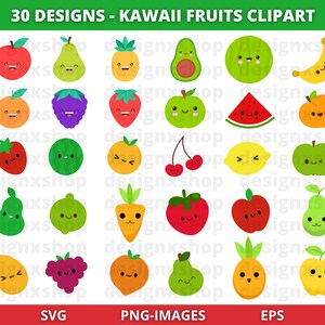 Kawaii Fruit Clipart, Fruits Clipart, Cute Cartoon Fruits Bundle, Cute ...
