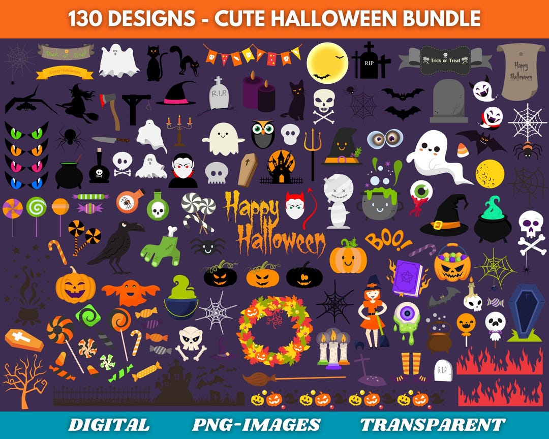 Cute Halloween Clipart Bundle | Spooky Ghosts, Pumpkins, Witches, Bats ...