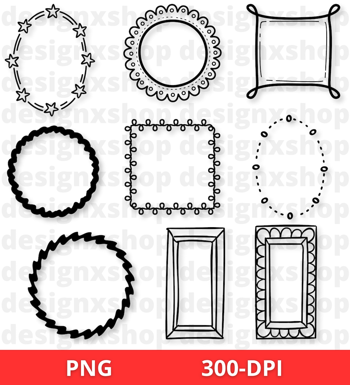 Digital Frames Clipart, Doodle Frames Clipart, Hand Drawn Frames ...