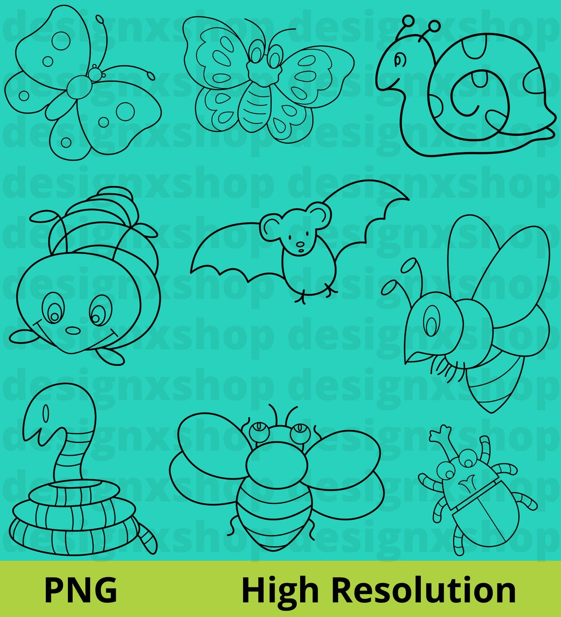 Bugs Outline Clipart, Insects Svg, Silhouette, Cute Bugs Digital Stamp ...