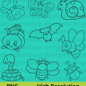 Bugs Outline Clipart, Insects Svg, Silhouette, Cute Bugs Digital Stamp ...