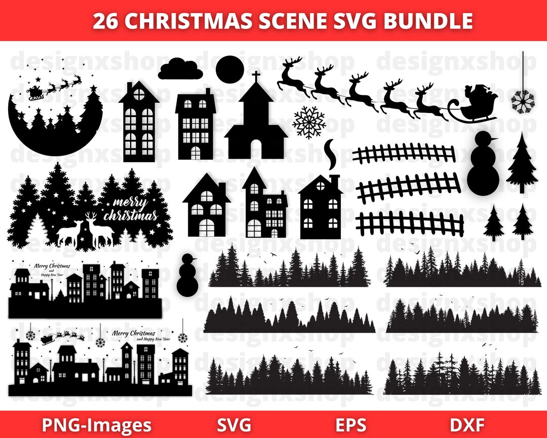 Winter Christmas Scene SVG, Winter Scene SVG, Christmas Village SVG ...