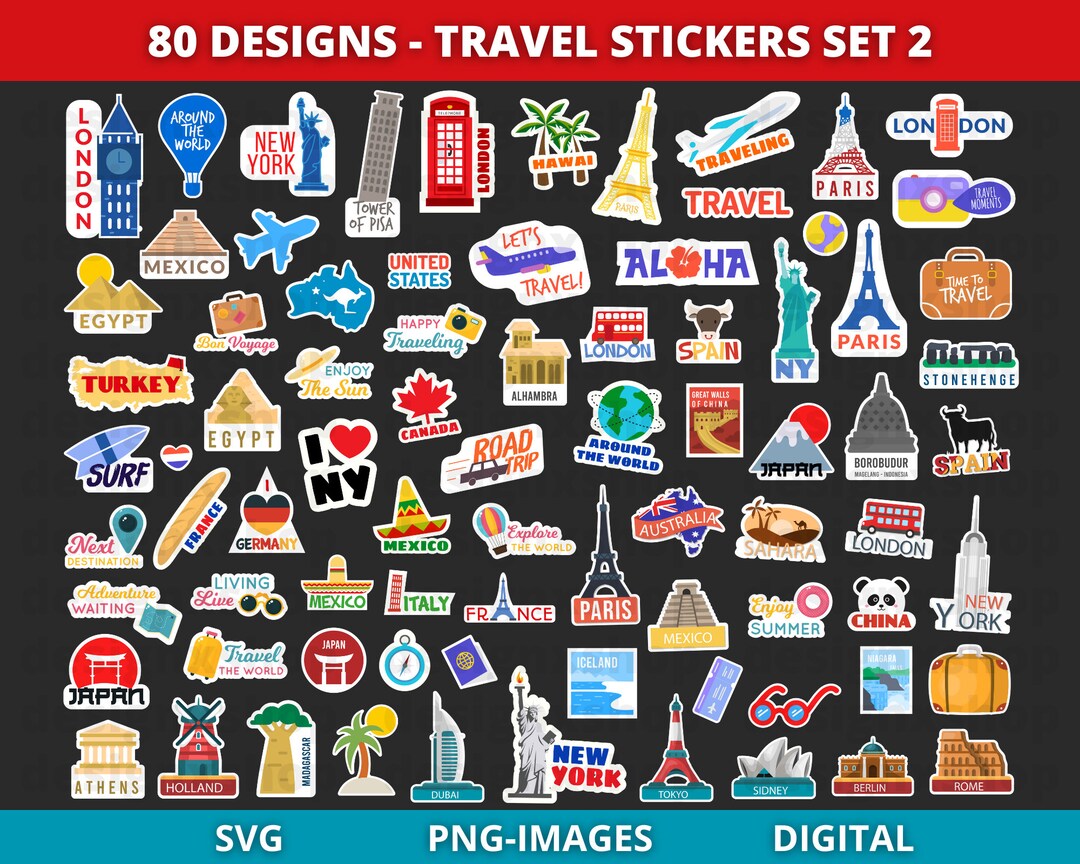 Travel Stickers | Adventure Svg | Travel Svg | Digital Stickers Bundle ...