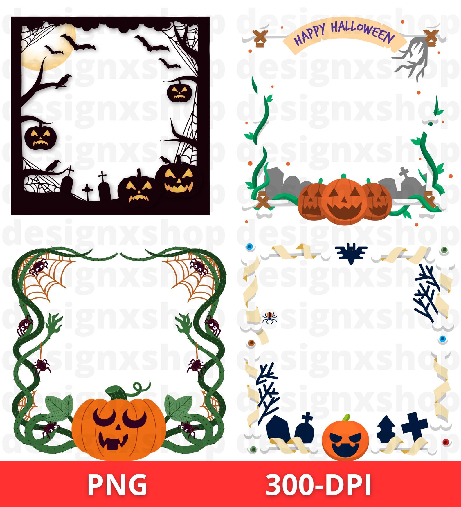 Halloween Frames Clipart: Spooky Pumpkin PNG Bundle (digital Download ...