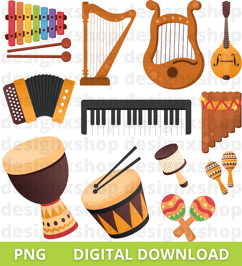 Musical Instruments Clipart | Music Bundle | Guitar | Violin | Drums ...