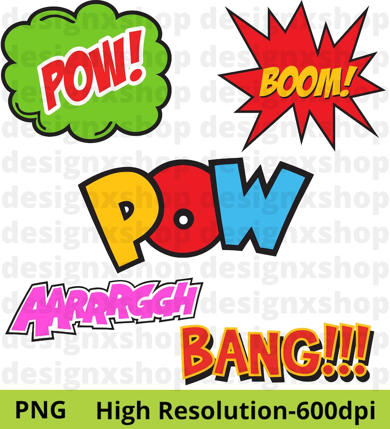 Comic Book Clipart, Superhero Action Bubbles, Pop Art (svg, Png, Jpg ...