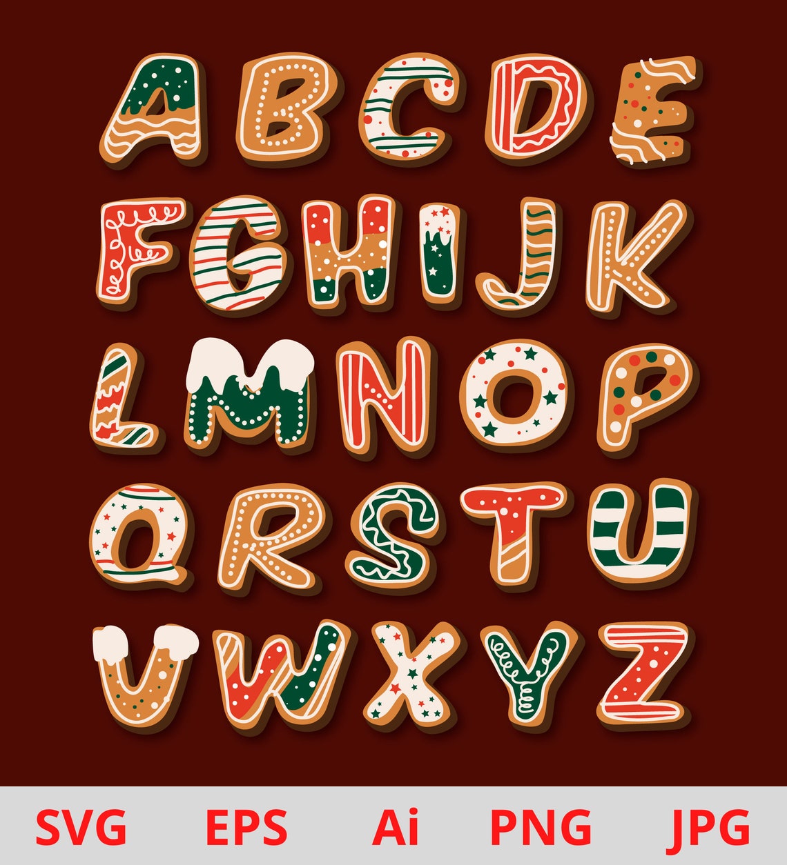 Printable Digital Alphabet Letters Gingerbread Alphabets | Etsy