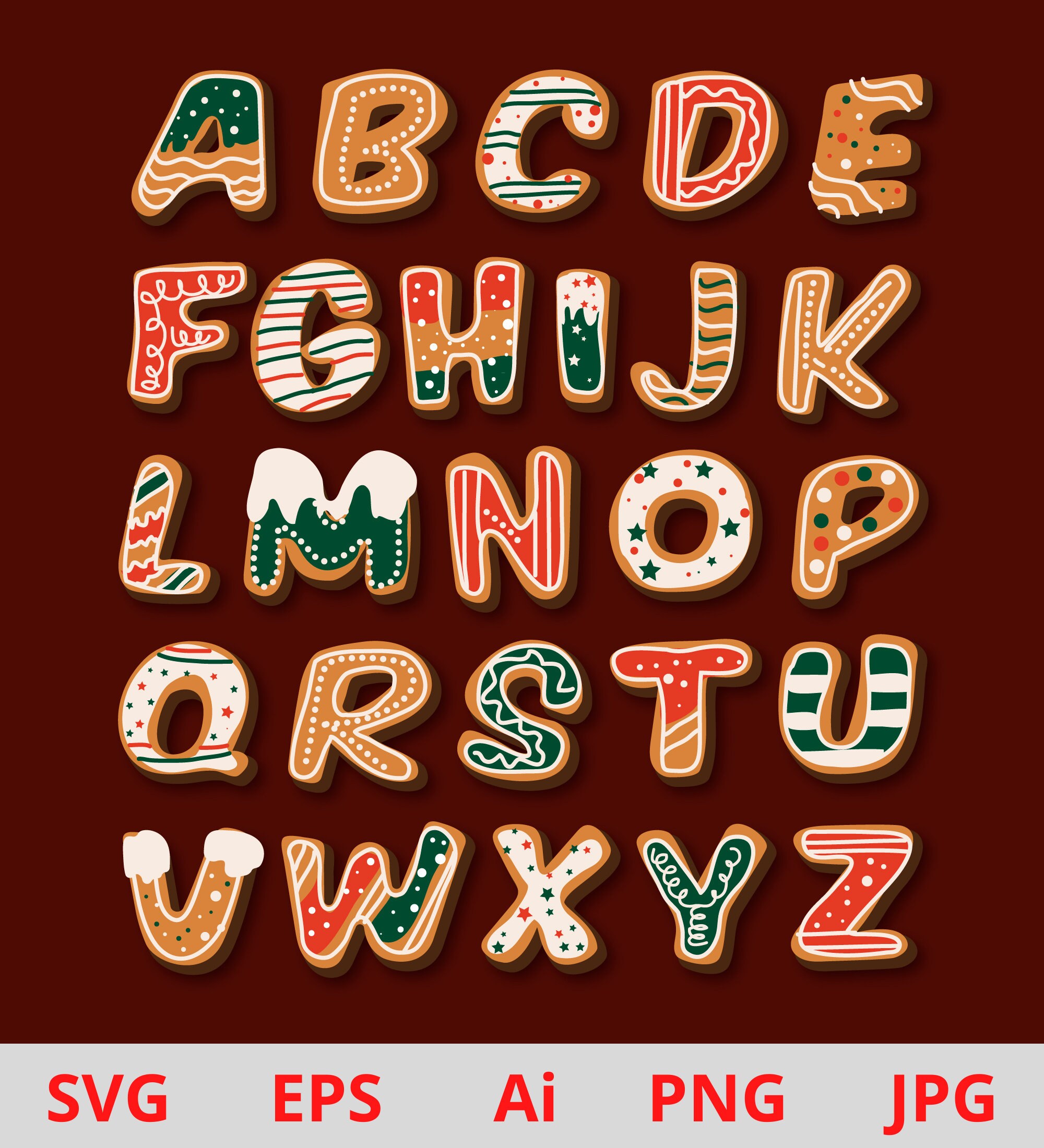 Printable Digital Alphabet Letters Gingerbread Alphabets | Etsy
