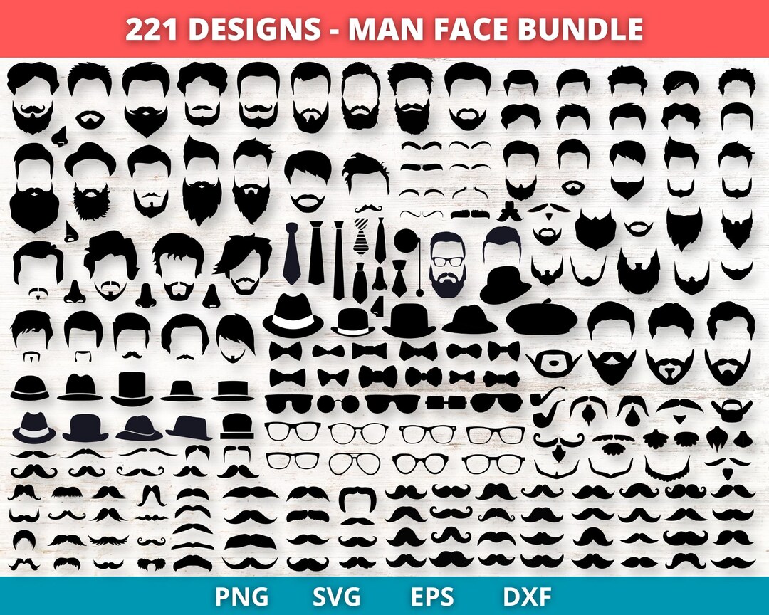 Beard Man SVG, Man Face Svg, Beards Svg, Mustache Svg, Hipster Svg, Hat ...