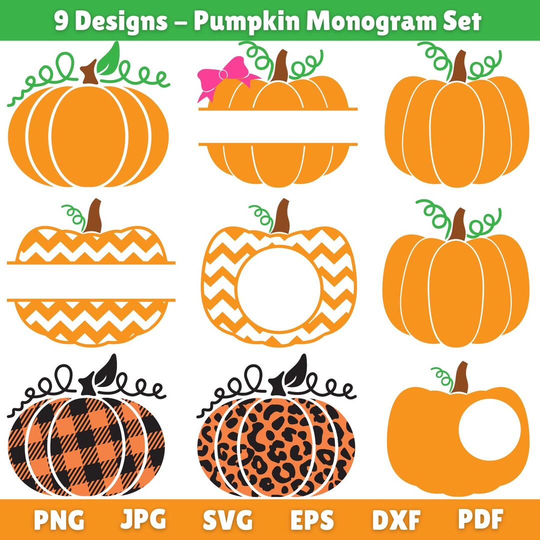 Pumpkin Monogram SVG Bundle | 9 Fall Halloween Pumpkin Designs ...