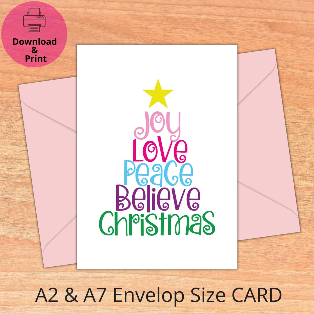 Printable Christmas Tree Card: Joy, Love, Peace (digital Download) - Etsy
