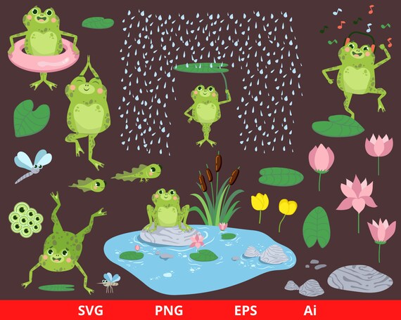 Frogs Clipart Pond Clipart Lilypads Clipart Summer Clipart - Etsy
