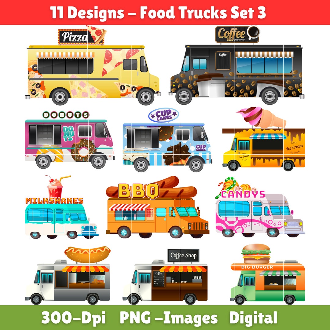 Food Truck Clipart, Food Trucks, Donut, Burger, Ice Cream, Hotdog ...