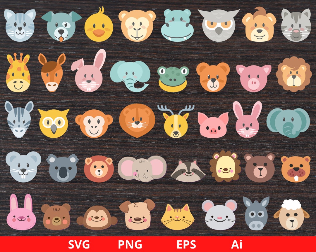 Animal Face Clipart Animal Face Svg Animal Clipart Baby - Etsy