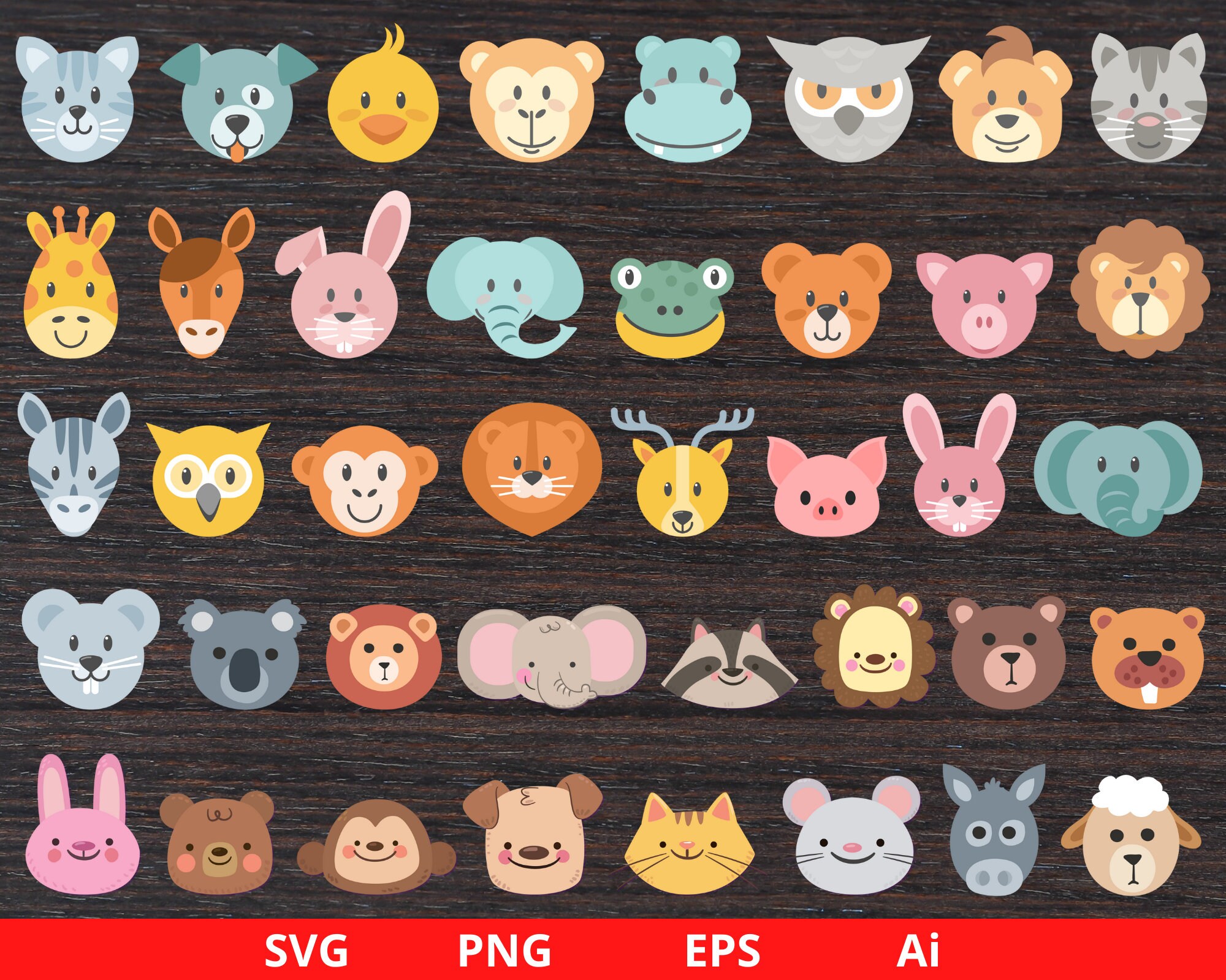 Animal Face Clipart Animal Face Svg Animal Clipart Baby - Etsy