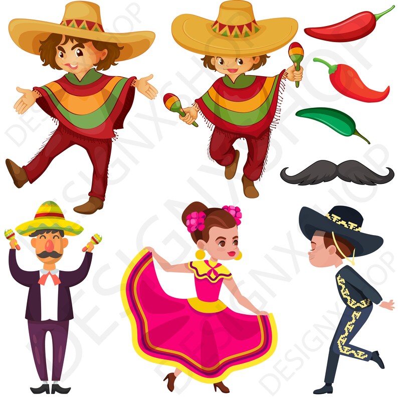 Cinco De Mayo Characters Clipart Mexico Clipart Fiesta | Etsy