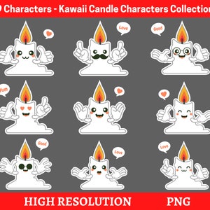 Kawaii Candle Characters Clipart, Candle Svg, Kawaii Candle Svg, Candle ...