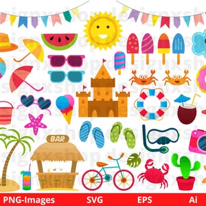 Summer Clipart Set: Tropical Beach Graphics (SVG, PNG) - Etsy