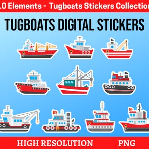Tugboats Clipart, Tugboats Digital Stickers, Nautical Clipart, Boat ...