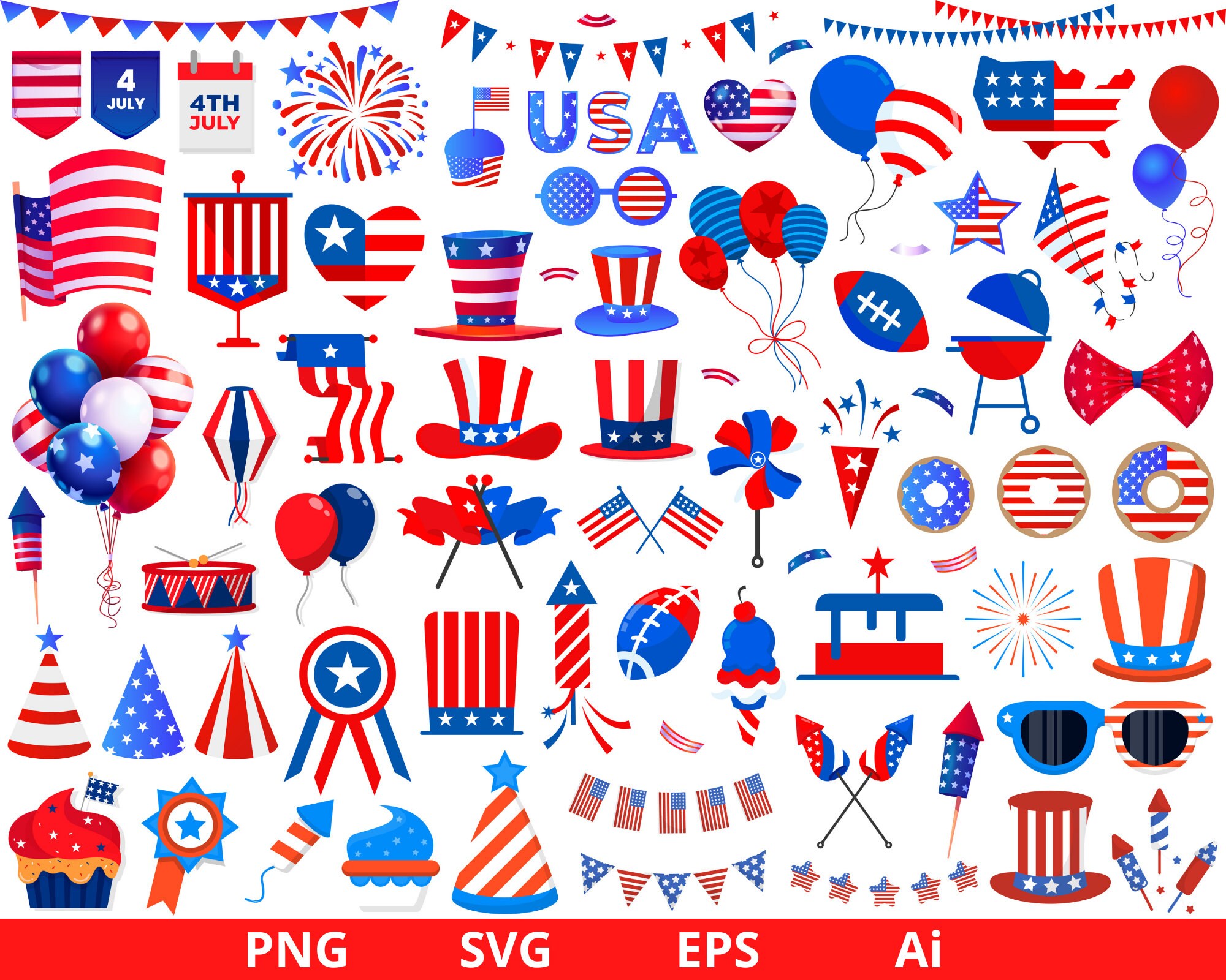 4th of July Clipart Independence Day Clipart Fourth of July - Etsy UK