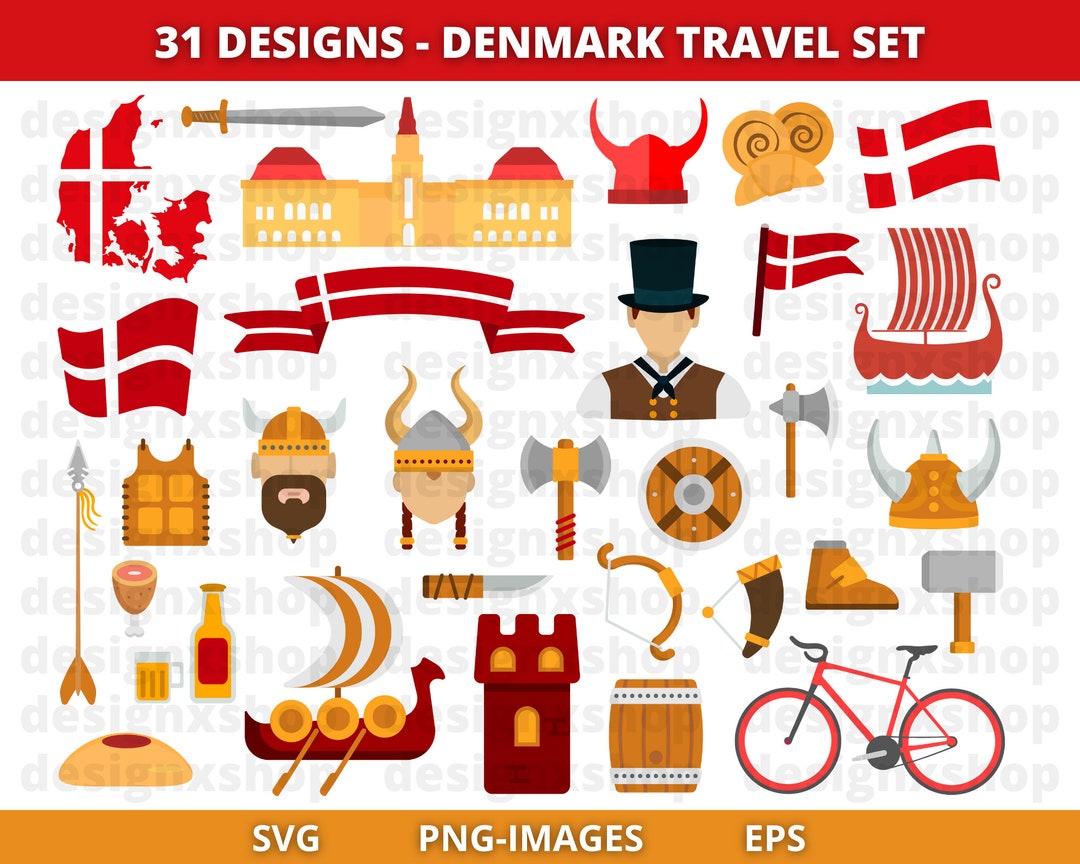 Danish Travel Clipart: Denmark Flag, Map, Landmarks (SVG, PNG, EPS) - Etsy