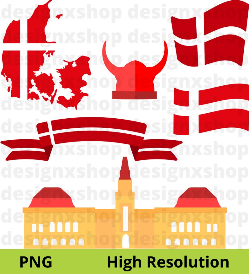 Danish Travel Clipart: Denmark Flag, Map, Landmarks (SVG, PNG, EPS) - Etsy