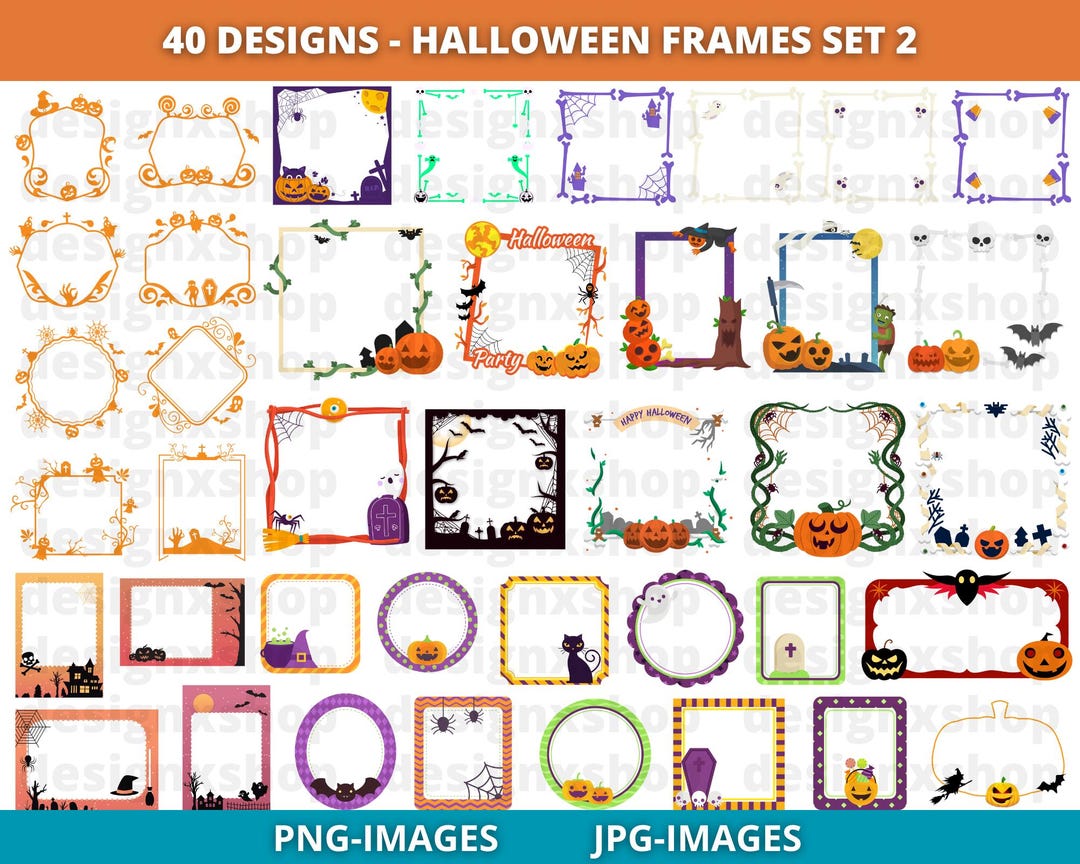 Halloween Frames Clipart: Spooky Pumpkin PNG Bundle (digital Download ...