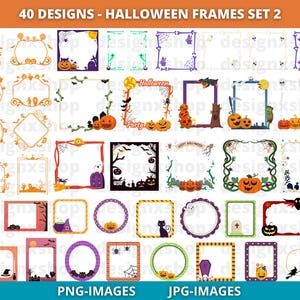 Halloween Frames Clipart: Spooky Pumpkin PNG Bundle (digital Download ...
