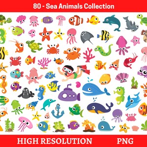Sea Animals Clipart, Sea Life Clipart, Ocean Animal Clipart, Sea ...