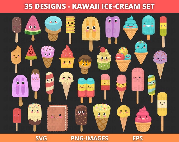 Ice Cream Clipart, Ice Cream Clip Art, Kawaii Clipart, Kawaii Ice Cream ...