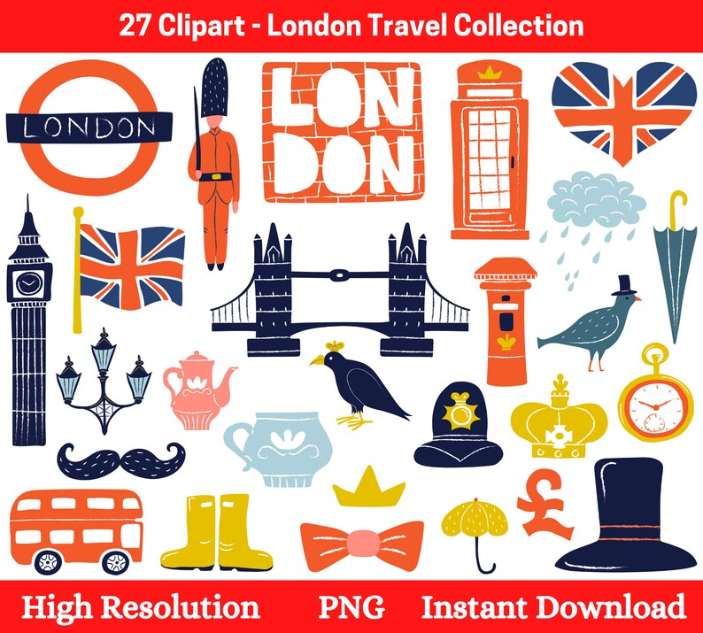 London Clipart England Clipart British Clipart Hand Draw - Etsy