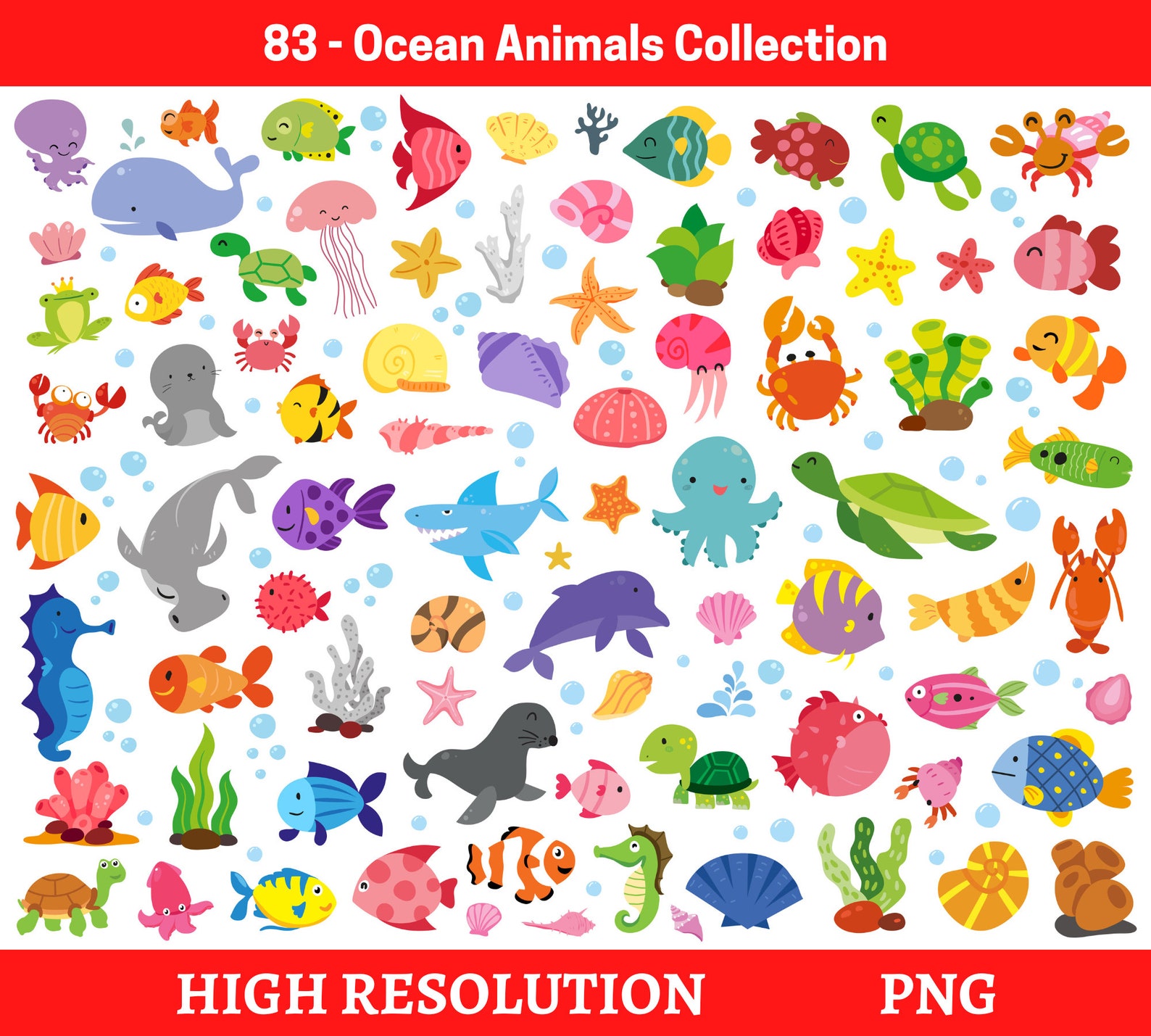 Ocean Animal Clipart Sea Animals Clipart Sea Life Clipart - Etsy