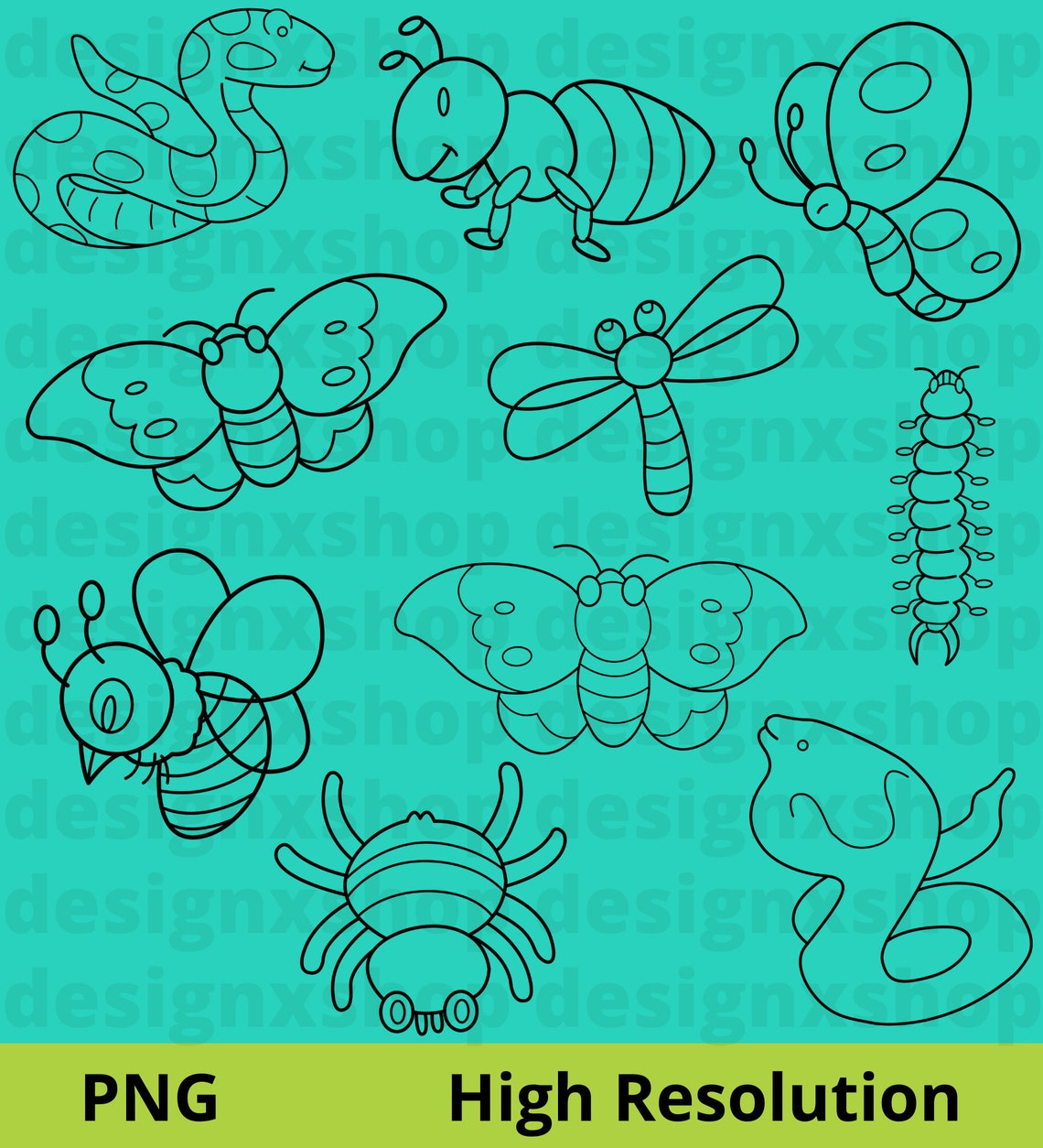 Bugs Outline Clipart Insects Svg Silhouette Cute Bugs - Etsy