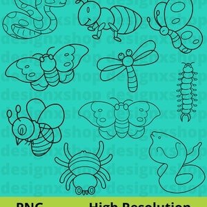 Bugs Outline Clipart, Insects Svg, Silhouette, Cute Bugs Digital Stamp ...
