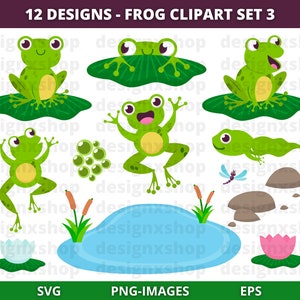 Frogs Clipart, Pond Clipart, Lilypads Clipart, Summer Clipart ...