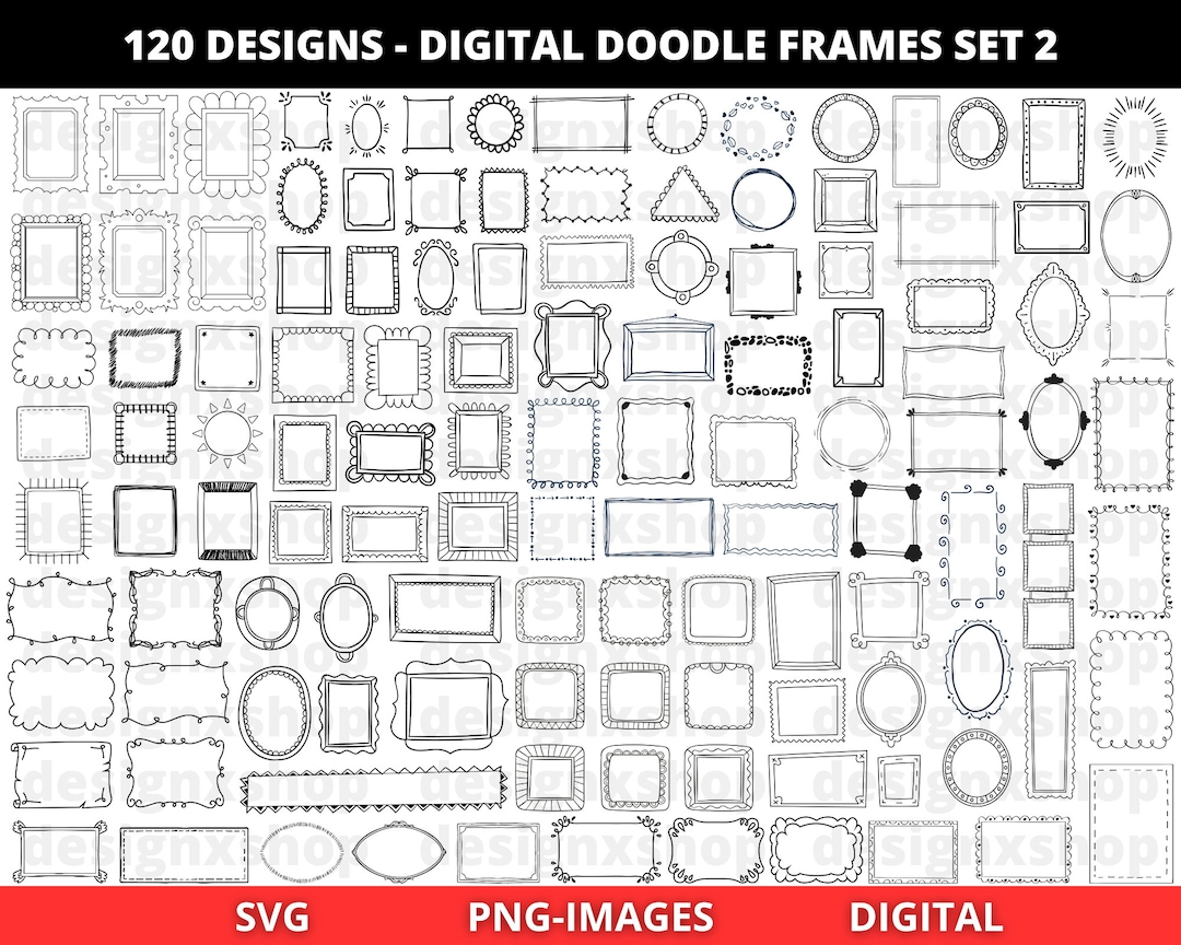 Digital Frames Clipart, Doodle Frames Clipart, Hand Drawn Frames ...